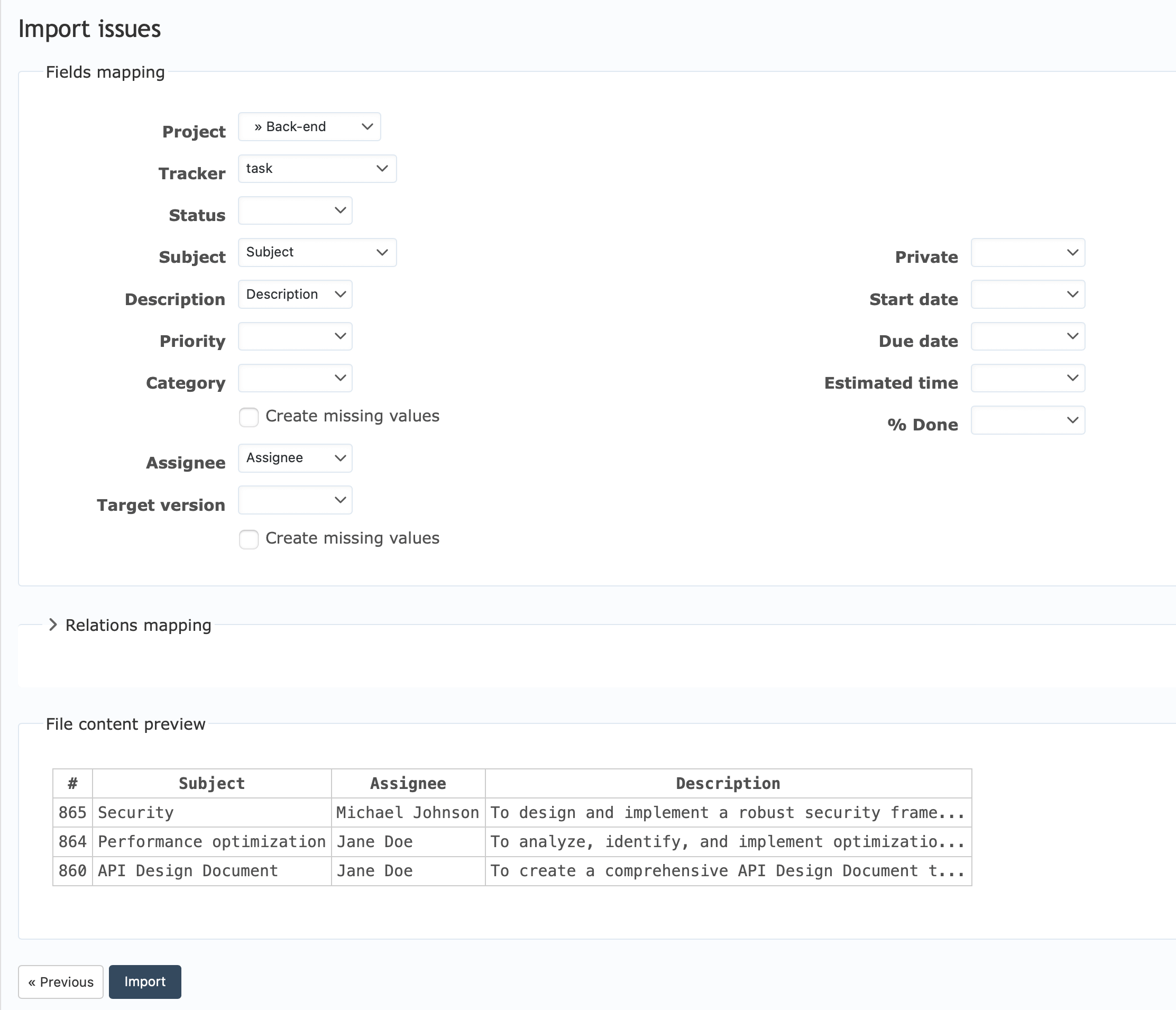 Importing Issues with CSV | My Redmine Global Edition