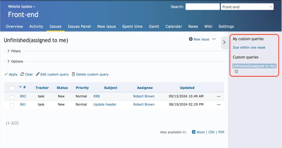 Saving Issue Filters - Custom Queries | My Redmine Global Edition