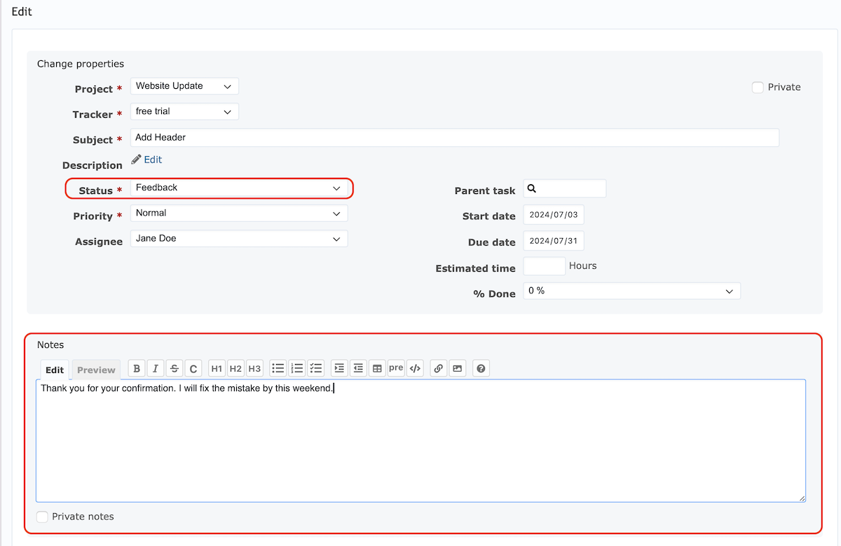 3. Updating an Issue | My Redmine Global Edition