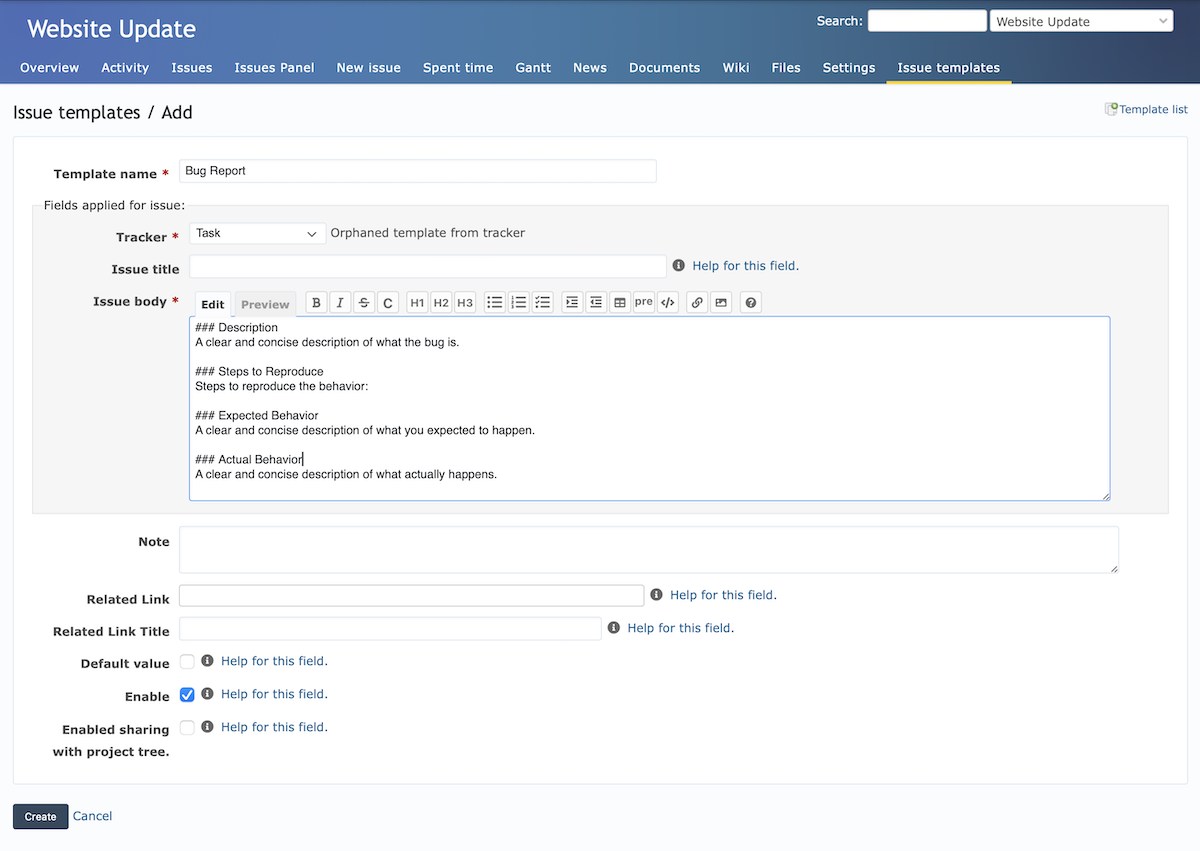 Issue Templates | My Redmine Global Edition