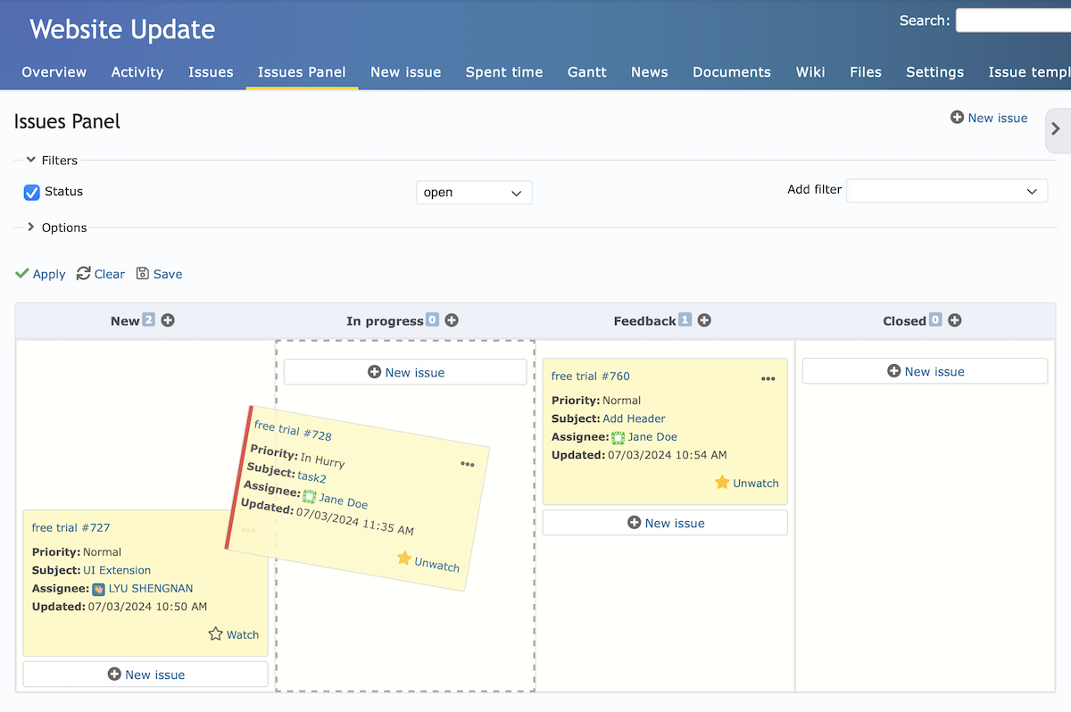 Issues Panel | My Redmine Global Edition